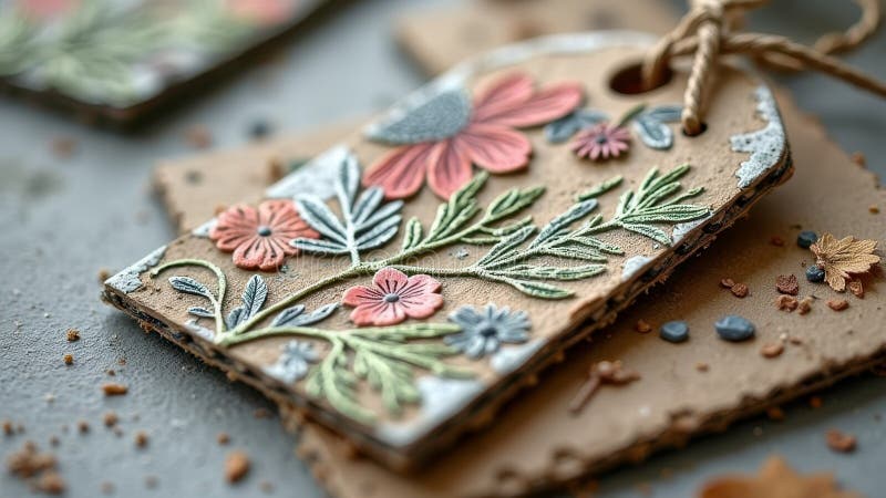 Handcrafted Floral Gift Tag with Colorful Embroidered Flowers on Rustic ...