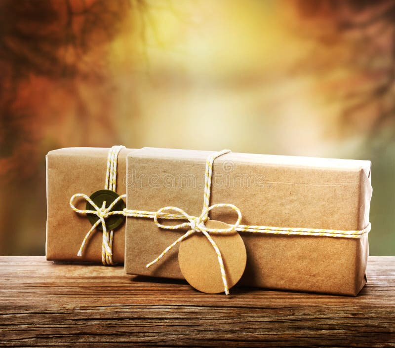 Handcrafted Gift Boxes with an Autumn Background Stock Image - Image of ...