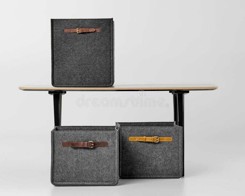 Handcrafted Grey Felt Boxes with Leather Handles Arranged by Office ...