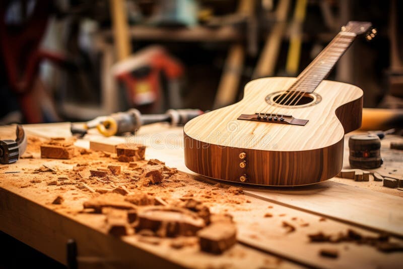 Handcrafted Guitar Making: Precision in Woodwork Stock Image - Image of ...