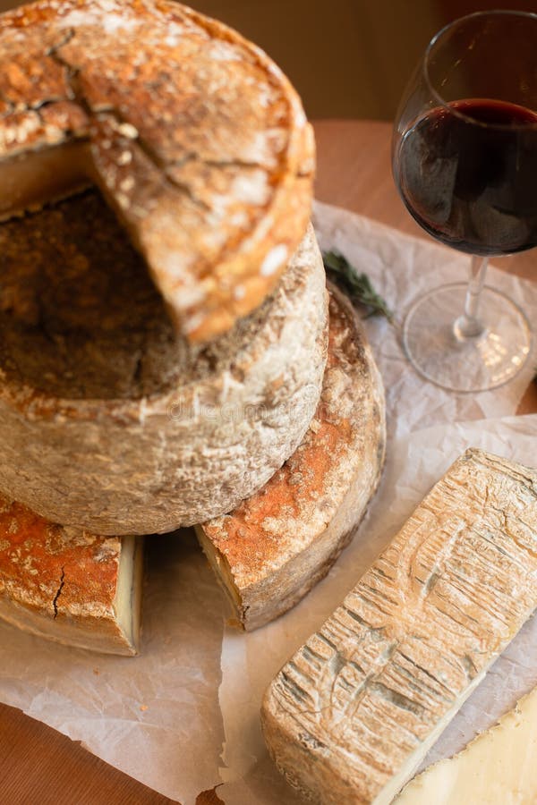 Rustic Display of Traditional Italian Artisan Cheeses Stock Image ...