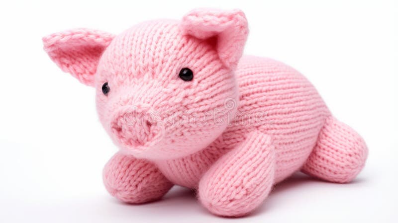 Handcrafted Knit Pink Pig Toy on White Background Stock Illustration ...