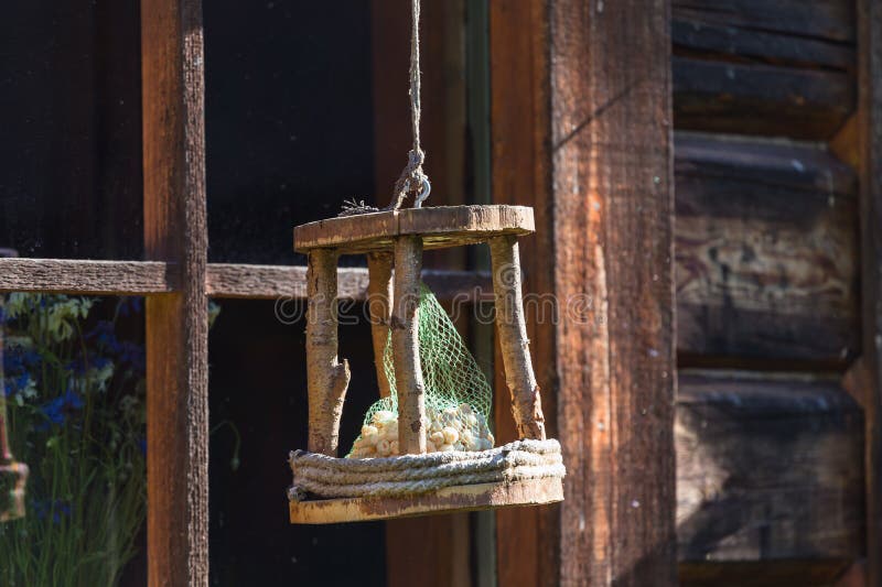 Handcrafted Log Cabin Birdhouse. Close-up Stock Photo - Image of bird ...