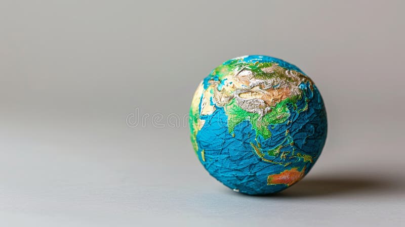 Handcrafted Miniature Globe with Crumpled Paper Texture Displaying Asia ...