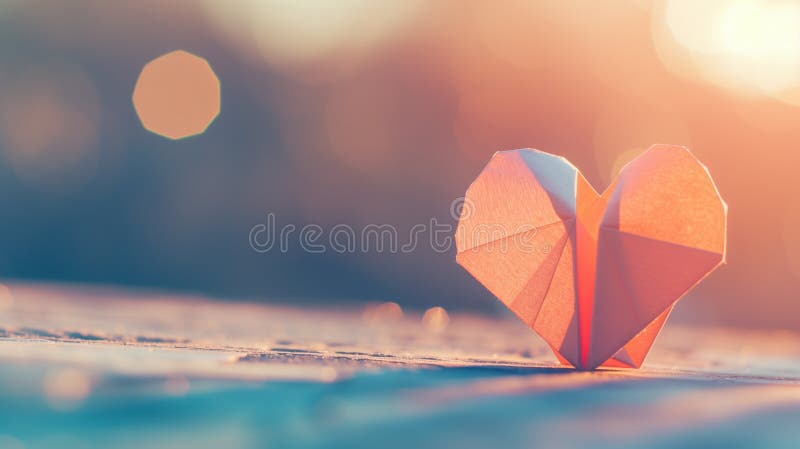 Handcrafted Origami Heart in Warm Sunset Light. Stock Image - Image of ...