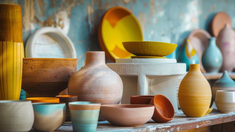 Handcrafted Pottery and Ceramics Displayed in an Artisan Studio Stock ...