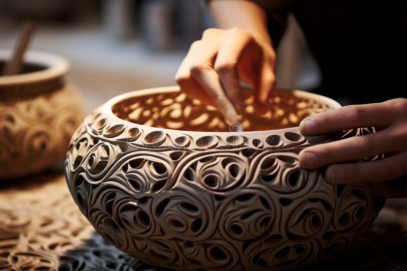 Handcrafted Pottery with Intricate Patterns. Generative by Ai Stock ...
