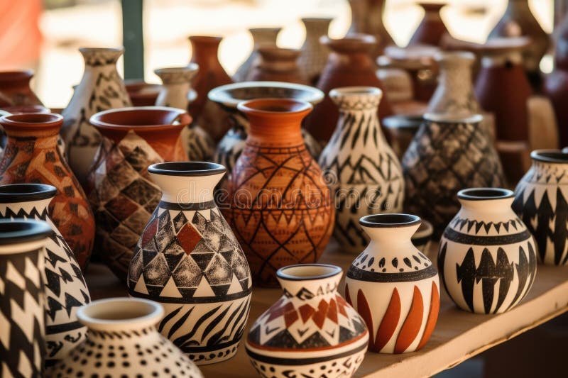 Handcrafted Pottery of Various Shapes on a Table Stock Photo - Image of ...