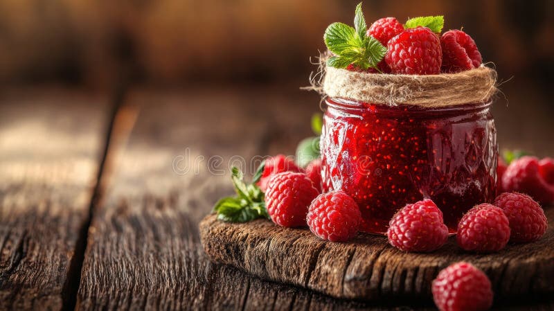 Handcrafted Raspberry Jam in a Vintage Jar on a Wooden Surface ...