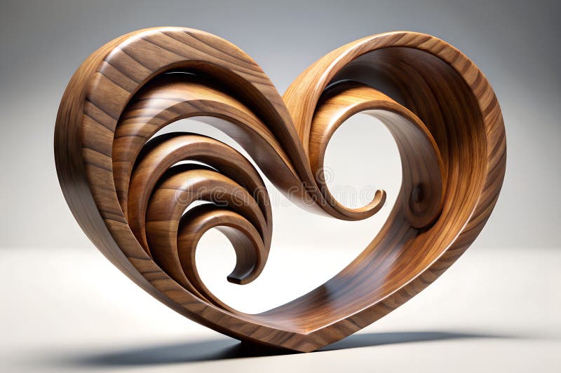 Intricate Wooden Wave Sculpture in Dark Walnut with Heart-Shaped ...