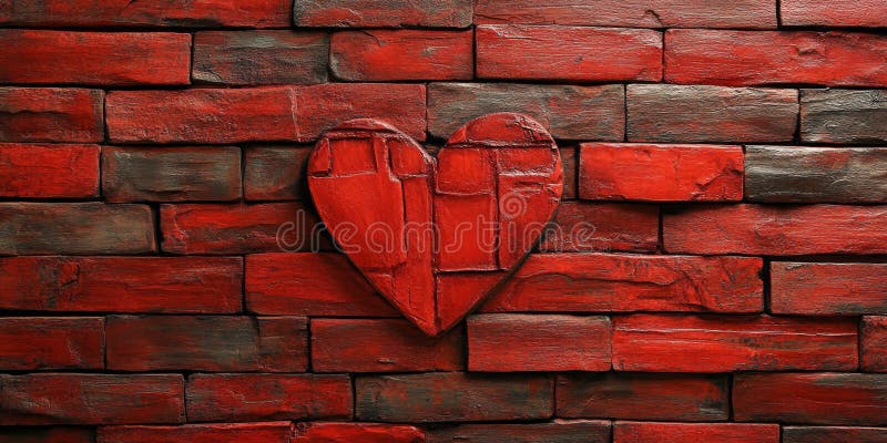 Rustic Red Brick Wall with an Embossed Heart-shaped Design As a Symbol ...