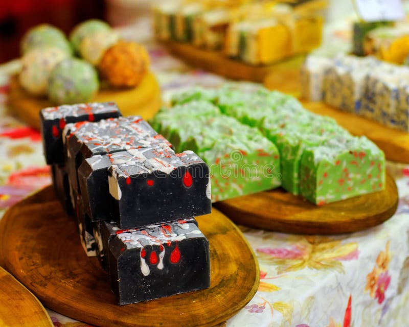 Handcrafted soap cakes stock image. Image of soap, black - 9782351