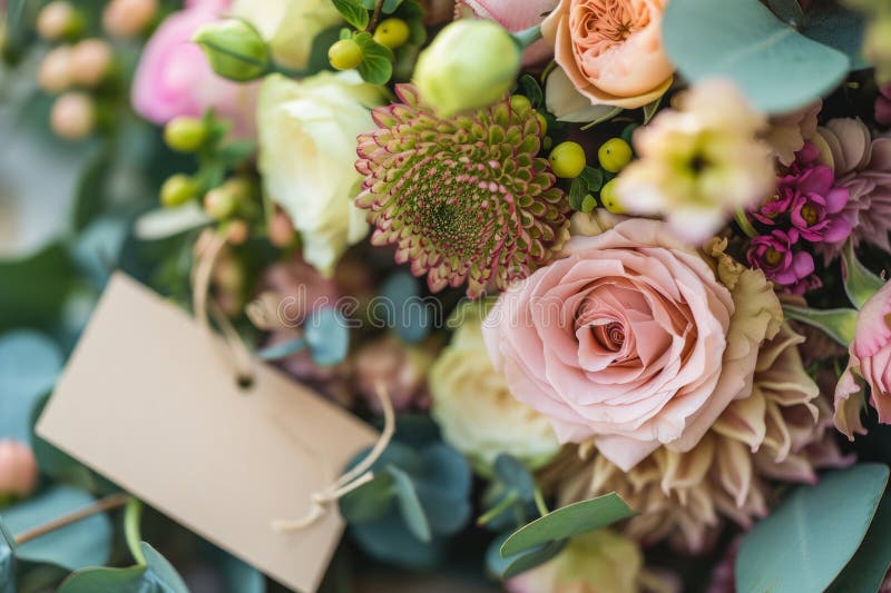 Handcrafted Spring Bouquet with a Personalized Tag. Generative AI Stock ...