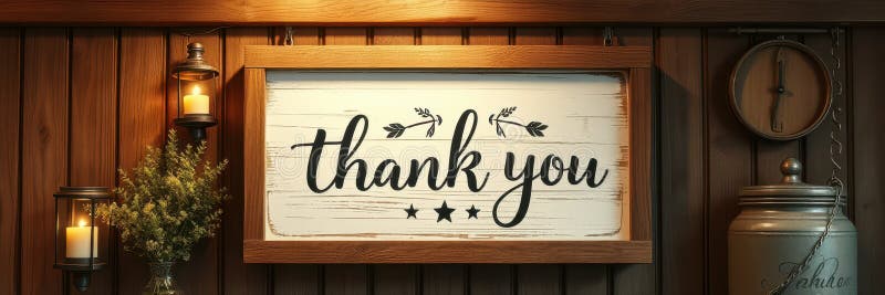 Handcrafted Thank You Sign Displayed in a Warm, Rustic Interior with ...