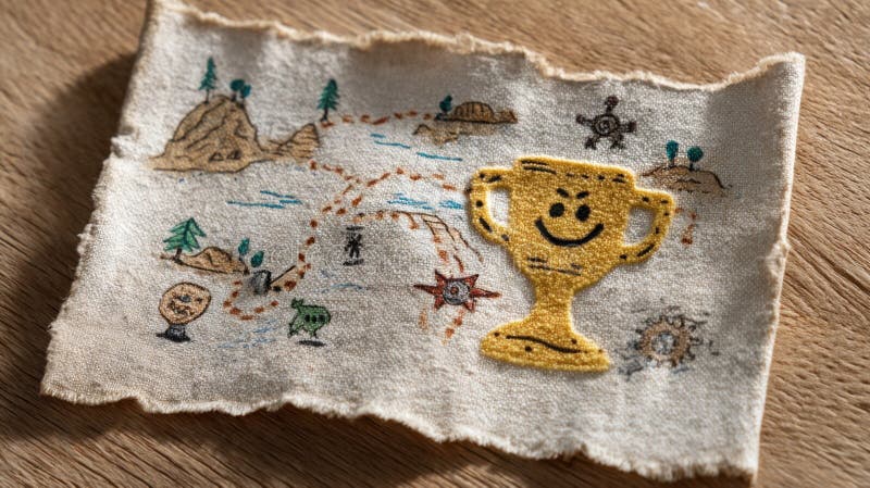 Handcrafted Treasure Map with Embroidered Trophy - a Whimsical Vintage ...