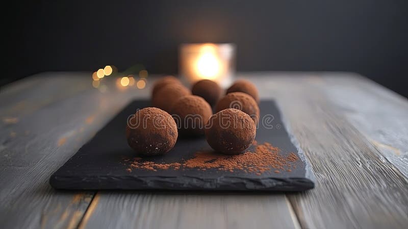 Handcrafted Truffles Dusted Cocoa Powder Displayed Slate Tray Moody ...