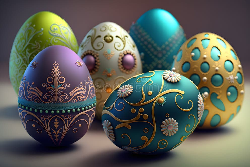 Handcrafted Vibrant Easter Eggs in Studio Setting. Generative AI Stock Illustration ...