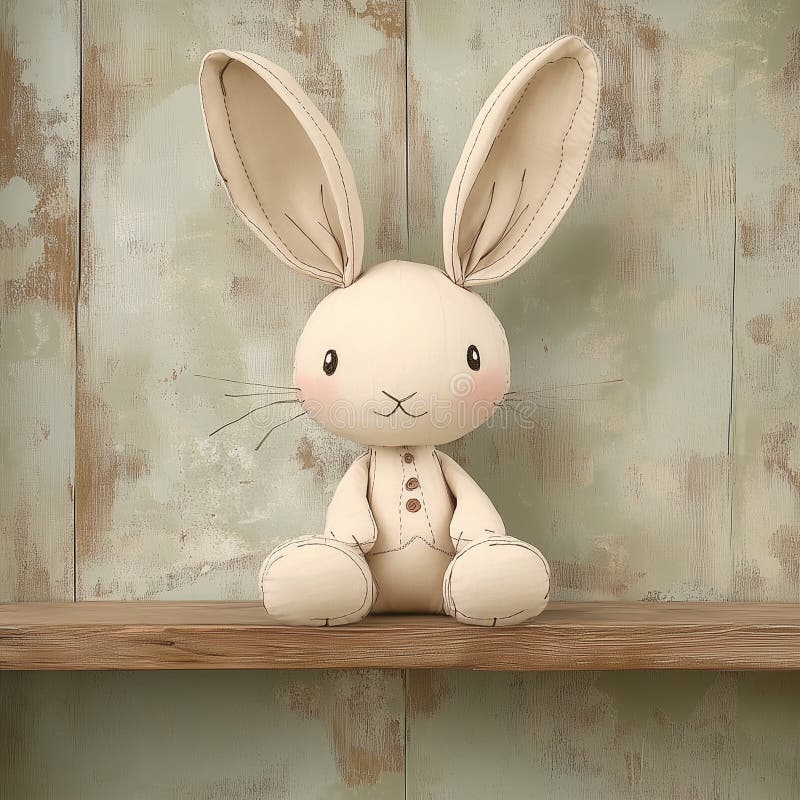Handcrafted Vintage Toy Rabbit Sitting on a Light Beige Stock ...