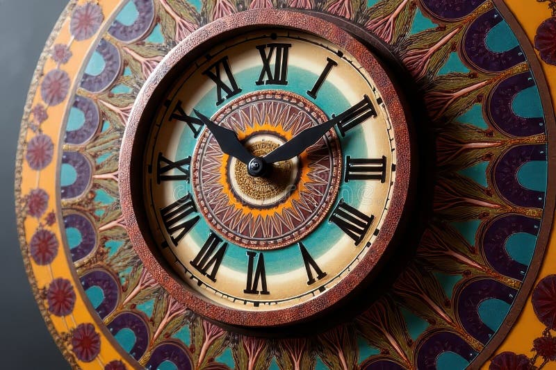 Handcrafted Wall Clock Featuring Vibrant Indian Tapestry Designs Stock ...