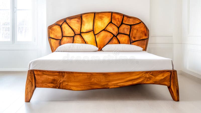 Handcrafted Wooden Bed Frame with Resin Accent in Modern Bedroom Stock ...