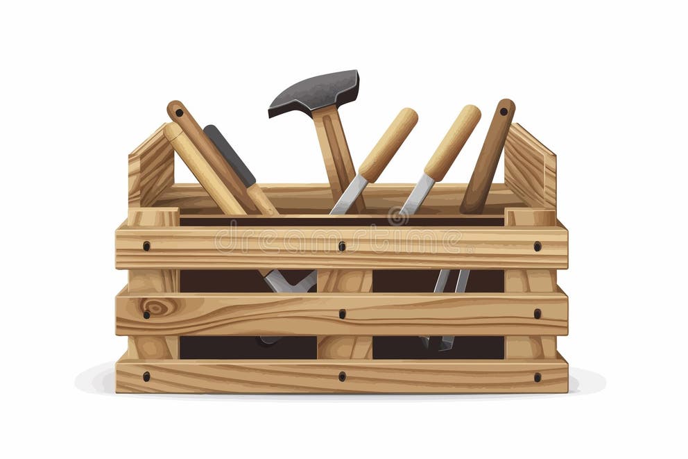 Handcrafted Wooden Crate with Tools Inside Isolated Stock Vector ...