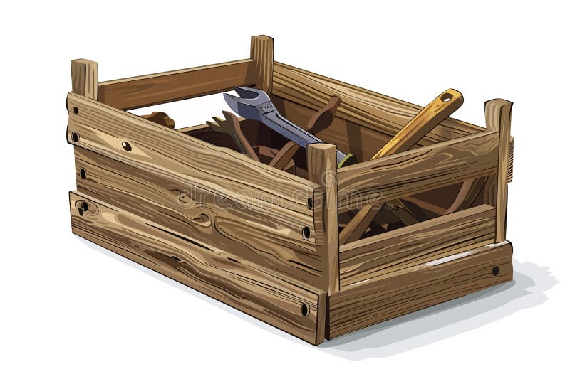Handcrafted Wooden Crate with Tools Inside Isolated Stock Vector ...