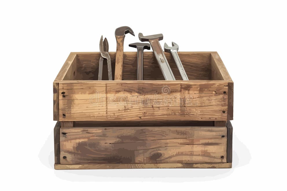 Handcrafted Wooden Crate with Tools Inside Isolated Stock Vector ...