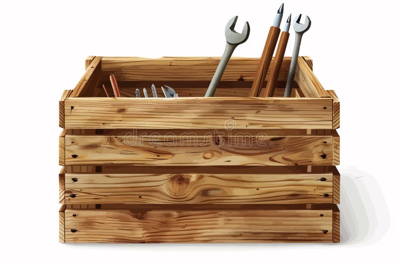 Handcrafted Wooden Crate with Tools Inside Isolated Stock Vector ...