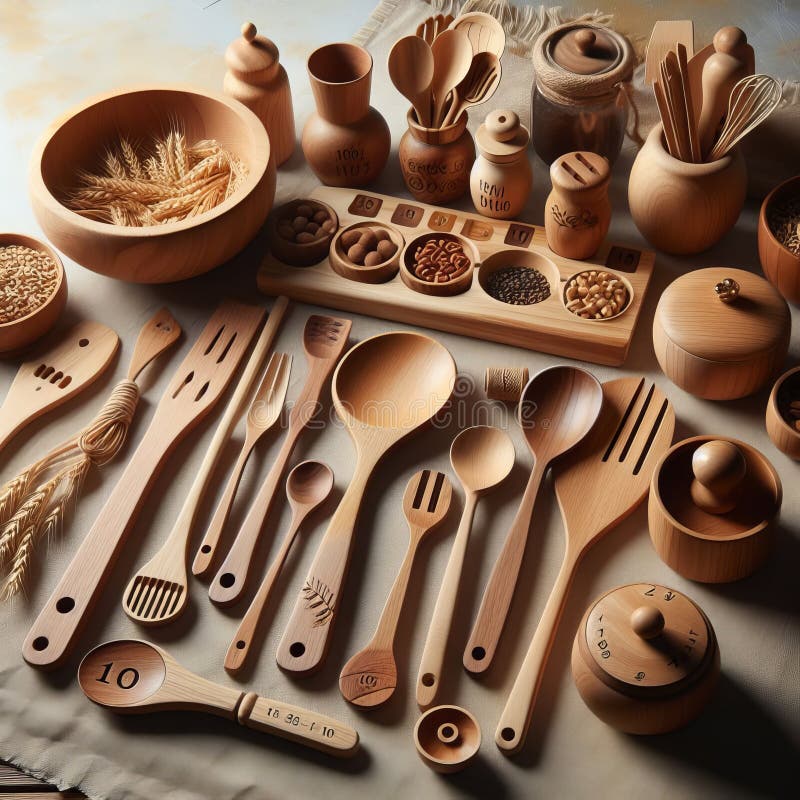Handcrafted Wooden Kitchen Utensils K Uhd Very D Rare Odd Stock Photo ...
