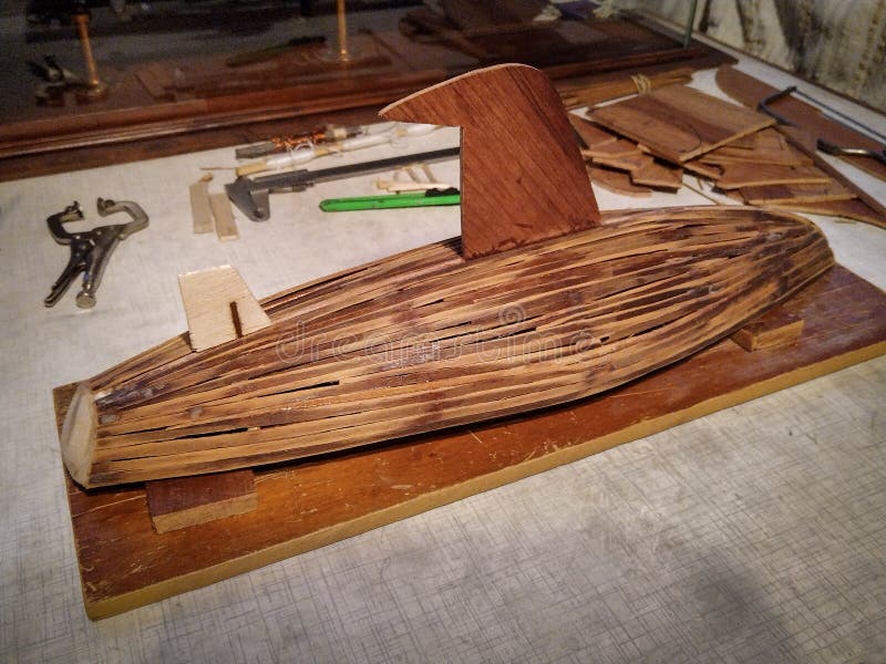 Handcrafted Wooden Model of a Sailboat Under Construction Stock Image ...