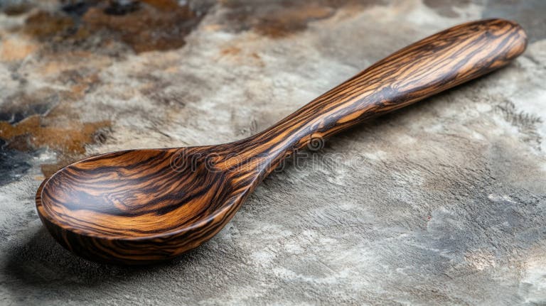 Handcrafted Wooden Spoon Featuring Intricate Grain Patterns Rests on a ...
