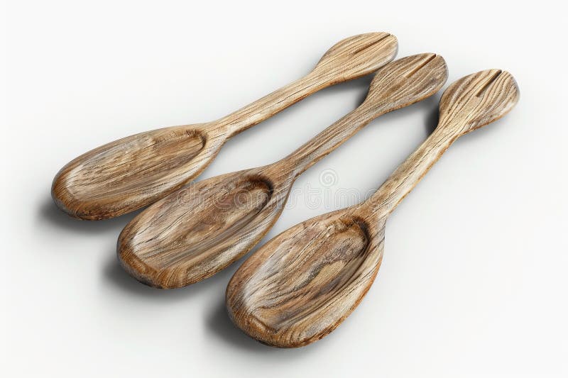 Set of Four Rustic Wooden Spoons on White Background. Natural ...