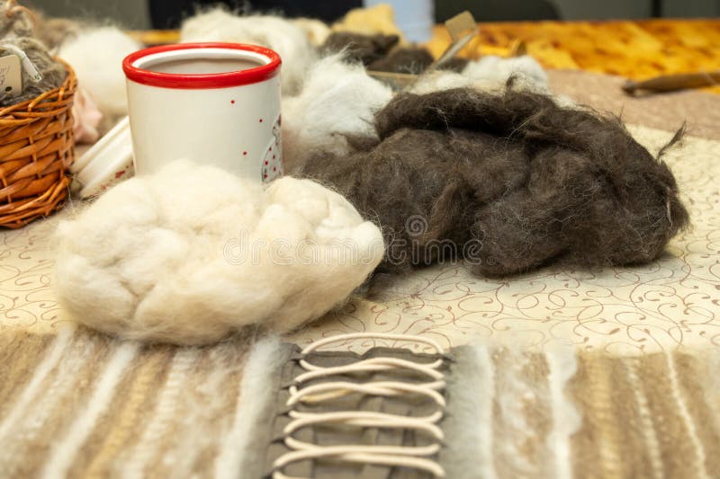 Handcrafted Wool and Tools on Textile Surface in Cozy Workshop Stock ...