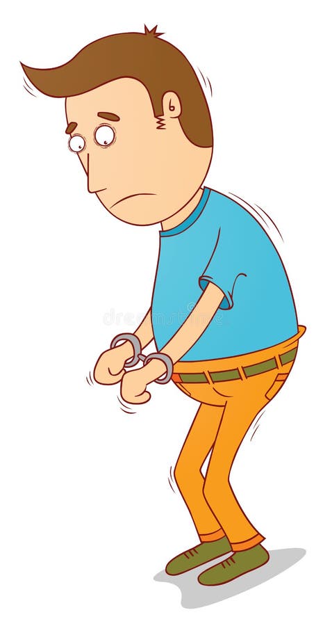 Cartoon Crime Man Hands in Handcuff at Back Isolated. Close Up Law ...