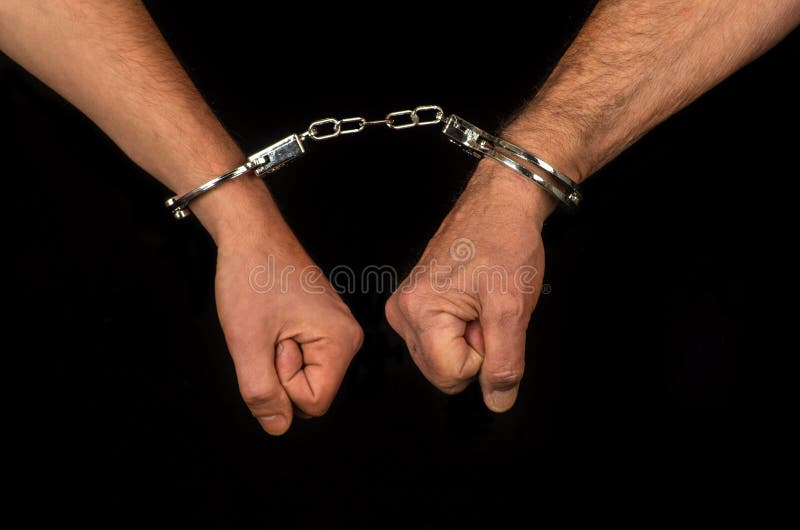 Handcuffed Hands Close Up View Stock Photo - Image of lawbreaker ...