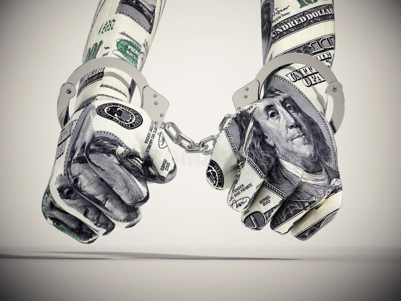 Handcuffed Hands with Dollar Texture. 3D Illustration Stock ...