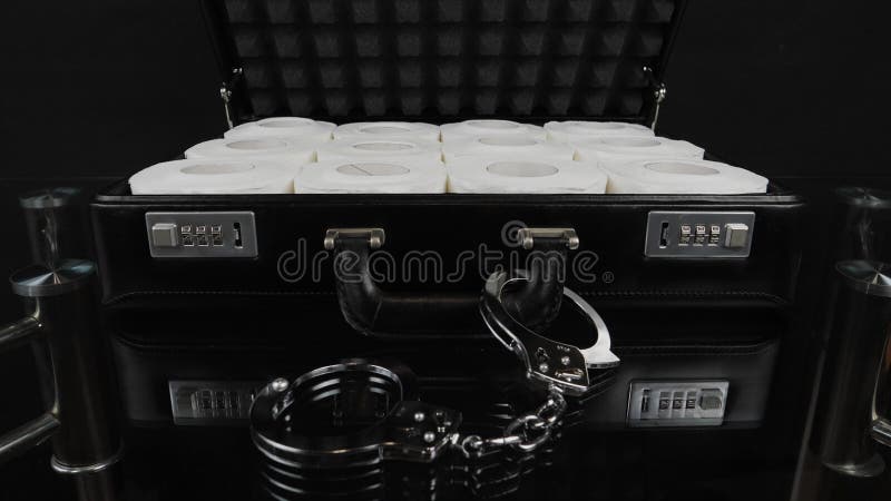 Handcuffed Suitcase Crowded with Toilet Paper Inside Stock Video ...