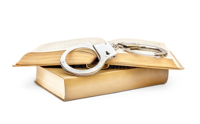 Handcuffs with Books on White Background Stock Image - Image of court ...