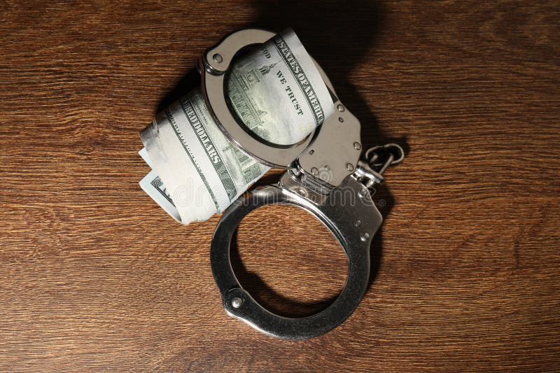 Handcuffs Dollar Banknotes Wooden Table Top View Stock Photos - Free ...