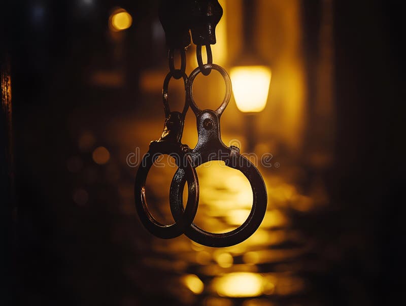 Handcuffs Hanging from a Light, a Dimly Lit and Mysterious Nighttime ...
