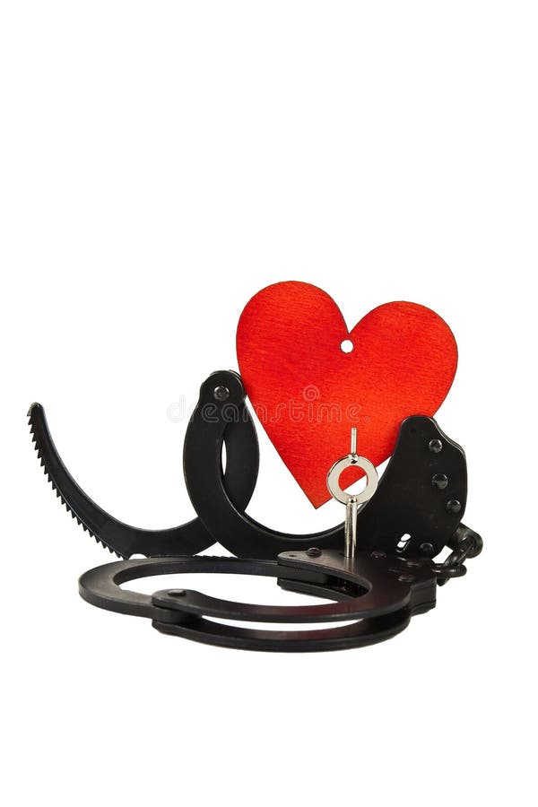 Handcuffs in Heart Shape and Key within Isolated Stock Image - Image of ...