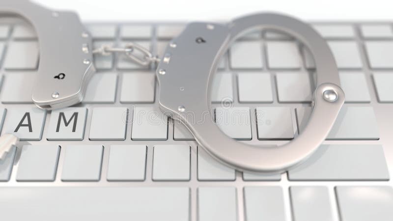 Handcuffs on Keyboard with SCAM Text on Keys. Computer Crime Related ...