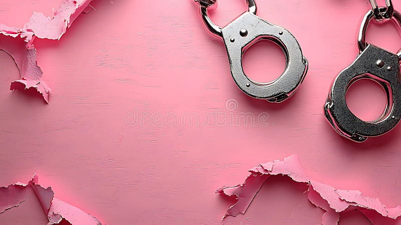 Handcuffs on Pink Background with Torn Paper Edges Create Striking ...