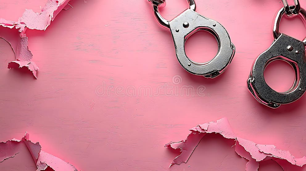 Handcuffs on Pink Background with Torn Paper Edges Create Striking ...
