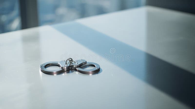Handcuffs on Reflective Table in Soft Light. Neural Network AI ...