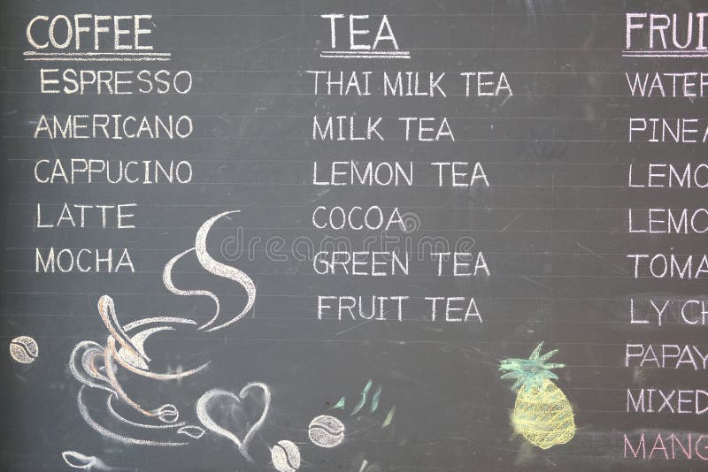 Beverage Menu on Blackboard at Cafe Coffee Shop Stock Image - Image of ...