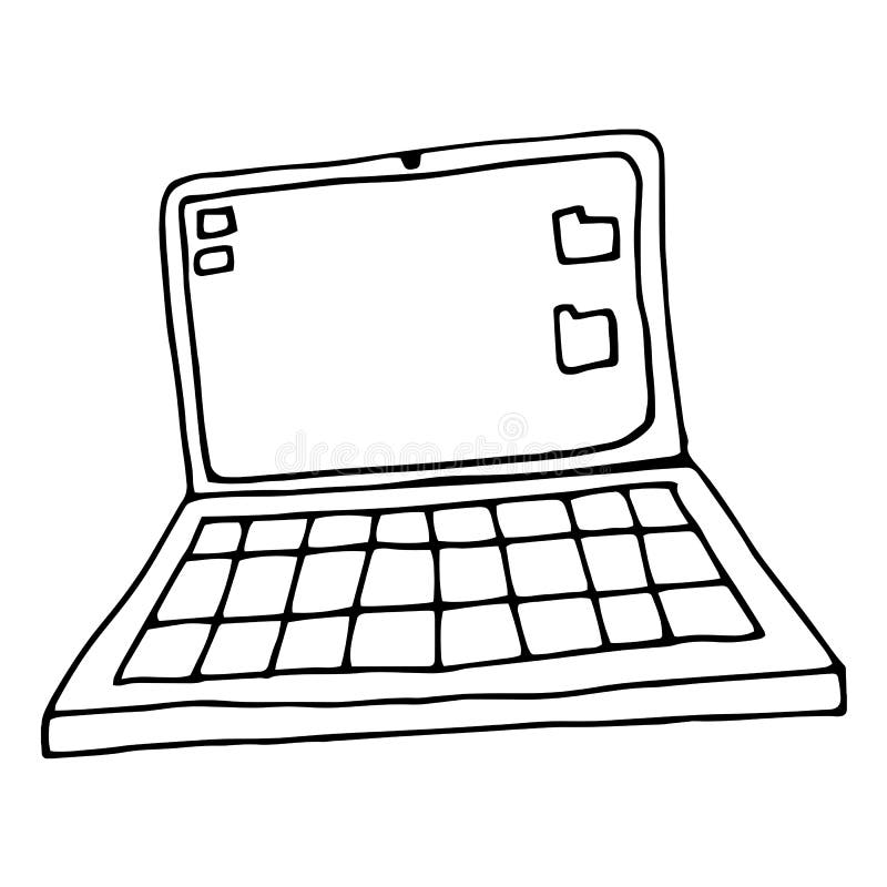 Handdrawing Computer Black and White Isolated. Stock Vector ...