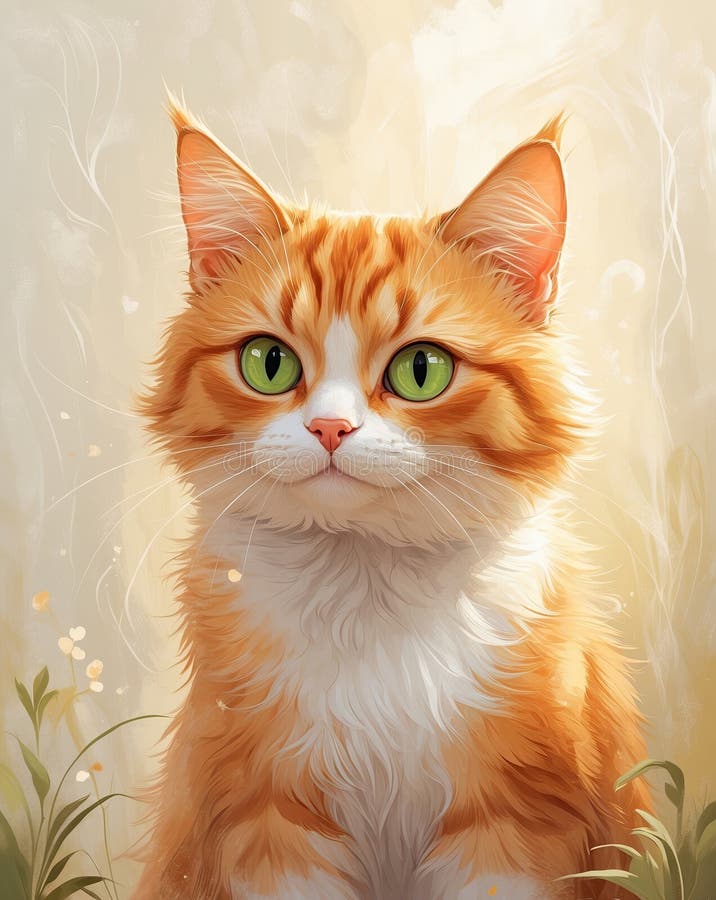 Handdrawing of Orange Sitting Tabby Cat Stock Illustration ...