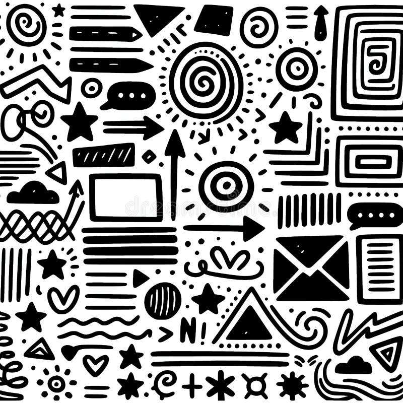 Handdrawn Abstract Patterns Fill the Frame, Showcasing Diverse Shapes ...