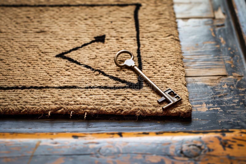 Handdrawn Arrow Pointing To Key on Doormat Stock Photo - Image of ...